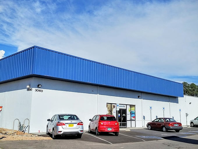 The blue-topped Goodwill in Santa Fe stands like a treasure chest waiting to be opened&mdash;unassuming on the outside, magical within.