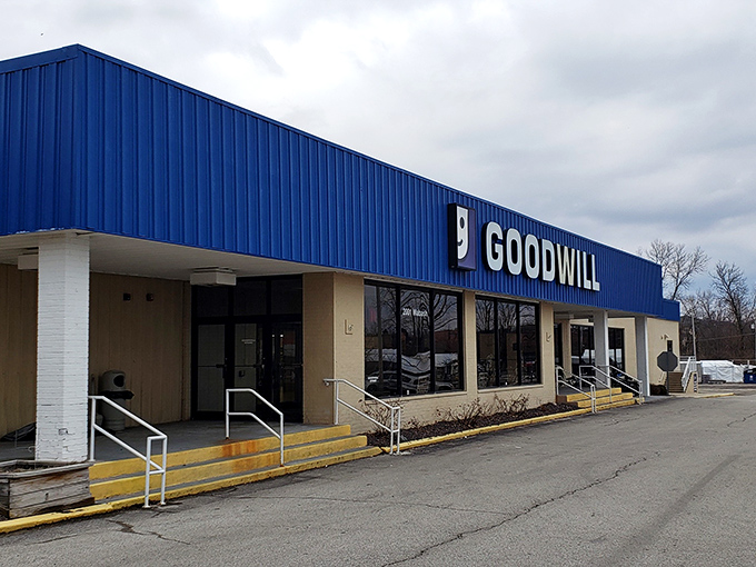 The blue beacon of bargain hunting! Goodwill's Springfield location stands ready to welcome treasure seekers with its no-nonsense exterior and endless possibilities inside.