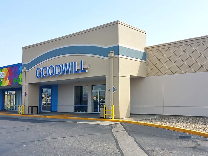The blue-trimmed Goodwill in Topeka stands like a retail oasis in the desert of full-price shopping.