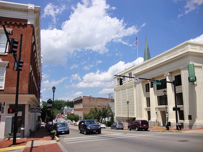 Downtown Greeneville shines under blue Tennessee skies, where historic brick buildings stand proudly like they've been swapping stories for centuries.
