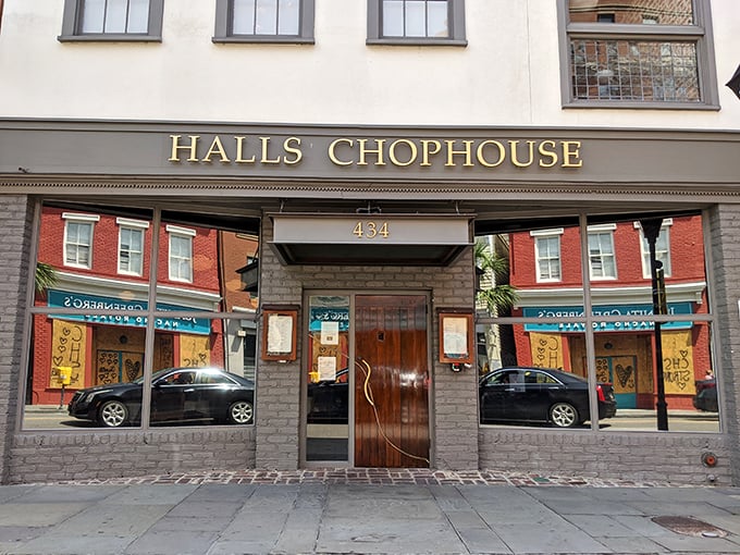 The elegant facade of Halls Chophouse beckons from King Street like a siren song for steak lovers. Classic Charleston charm with a carnivorous twist.