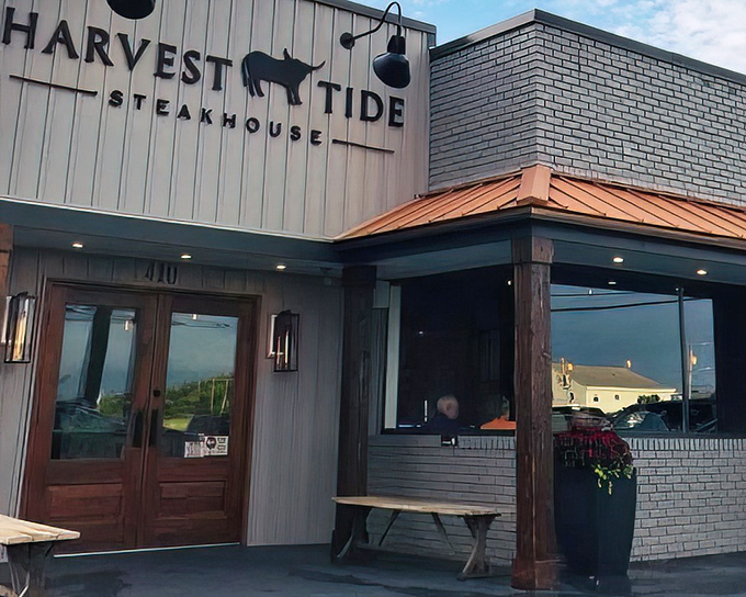 The rustic charm of Harvest Tide's exterior promises what every great steakhouse should: a memorable meal worth unbuttoning your pants for.