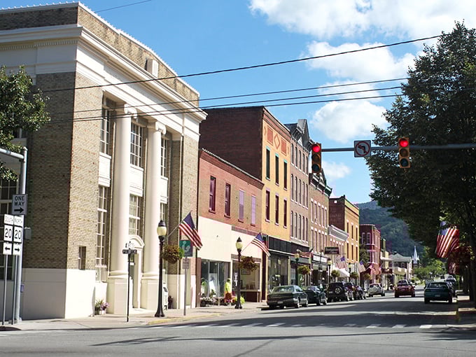 Historic Hinton's main street looks like it was plucked straight from a Norman Rockwell painting, complete with American flags and charming storefronts.