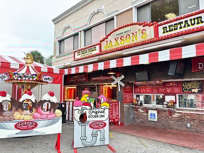 Jaxson's Ice Cream Parlor: The carnival-like entrance promises a sugar-fueled adventure that would make Willy Wonka jealous!