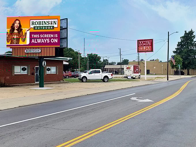 Downtown Kennett welcomes you with that classic small-town billboard charm. Family Dollar means family-friendly prices in this budget-conscious community!