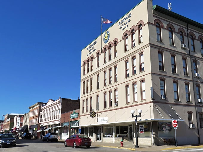 Historic Macomb's downtown skyline, where brick buildings stand tall and Social Security checks stretch even taller!