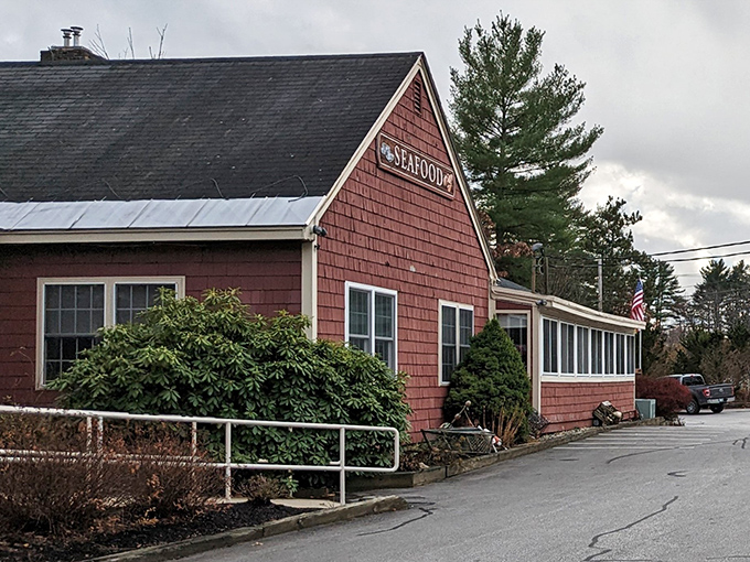 The unassuming red-shingled exterior of Makris hides a steak lover's paradise within. Like finding a treasure chest disguised as a toolbox!