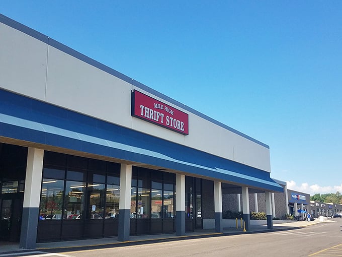The unassuming storefront of Mile High Thrift Store hides a treasure trove within. Like finding the last piece of chocolate cake at midnight!
