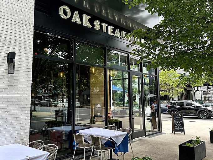 The sleek exterior of Oak Steakhouse beckons with modern elegance. Alexandria's answer to the perfect date night awaits inside.