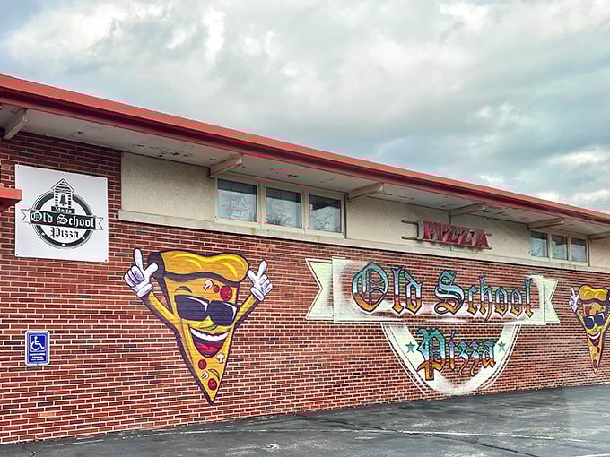 Old School Pizza's cartoon mascot says it all – this place serves up fun with every slice of their seriously good pizza.