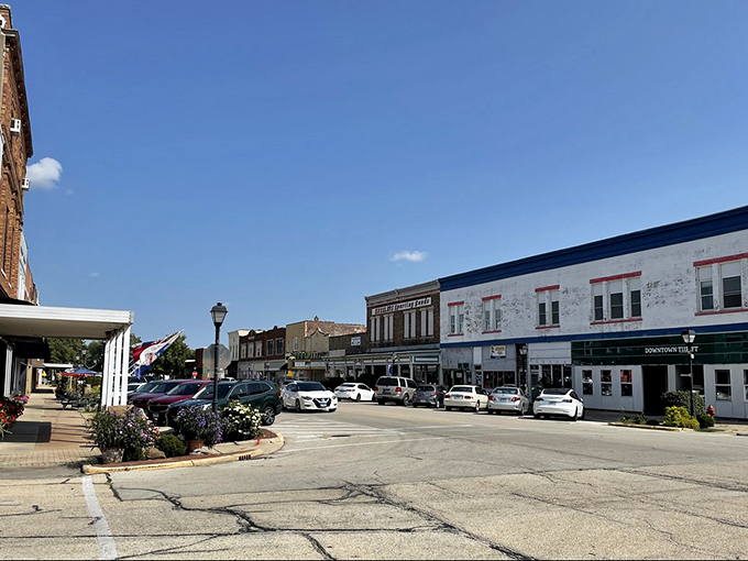 Downtown Rantoul's charming storefronts look like they're waiting for a Norman Rockwell painting session. Small-town Illinois at its most authentic!