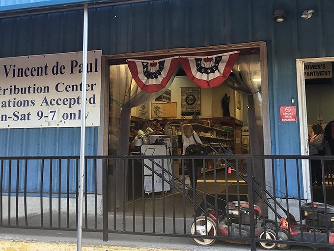 The blue exterior of St. Vincent de Paul might look humble, but inside? A treasure hunter's paradise awaits!