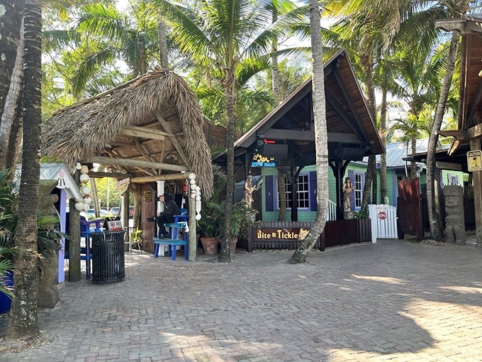 Paradise found! Square Grouper's thatched-roof huts and sandy pathways promise the kind of day where watches become completely unnecessary.