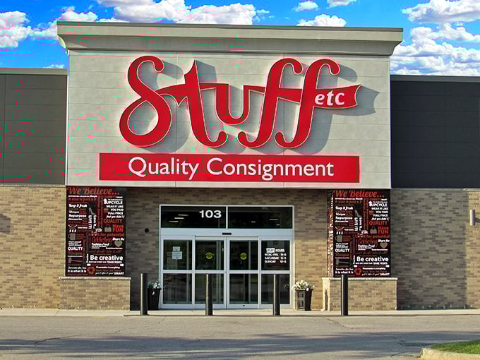 The bold red "Stuff Etc" sign promises treasure hunters what lies within&mdash;a quality consignment wonderland where one person's castoffs become another's gold.