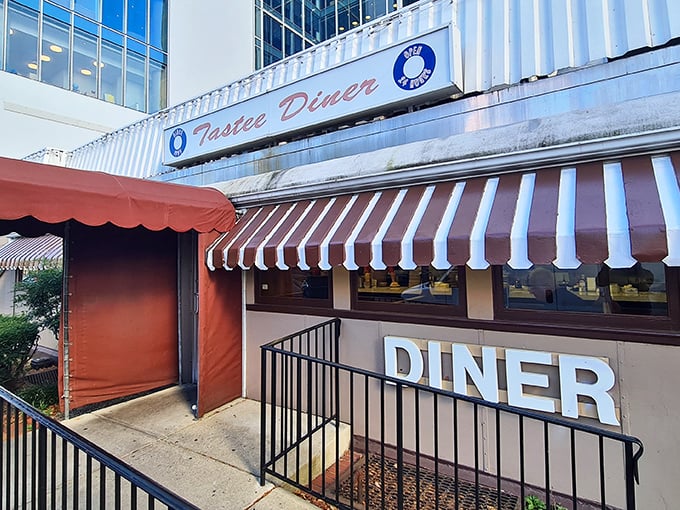 Tastee Diner (Bethesda): Classic silver diner with red-and-white awnings - where breakfast dreams come true and time seems to stand deliciously still.