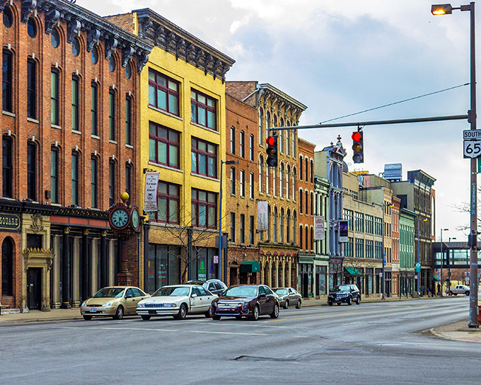 Toledo's colorful downtown buildings stand like a box of vintage crayons &ndash; history with a splash of sunshine!