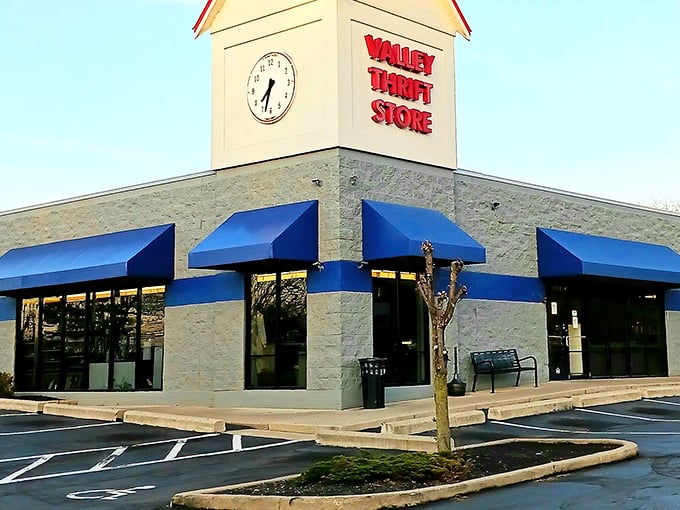The iconic blue awnings and clock tower mark the spot where bargain hunters find their treasures daily.