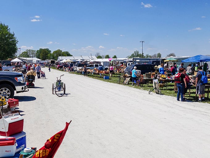 Rows of treasures stretch endlessly under Iowa's big sky, where bargain hunters roam like happy prospectors seeking gold.