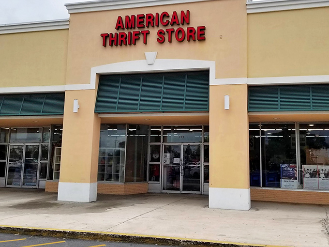 Bold red letters announce a bargain paradise where one person's castoffs become another's prized possessions.