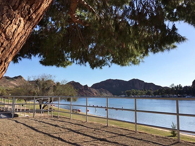 Nature's front-row seats. Shady trees and mountain views make this spot at Buckskin feel like your own private resort.