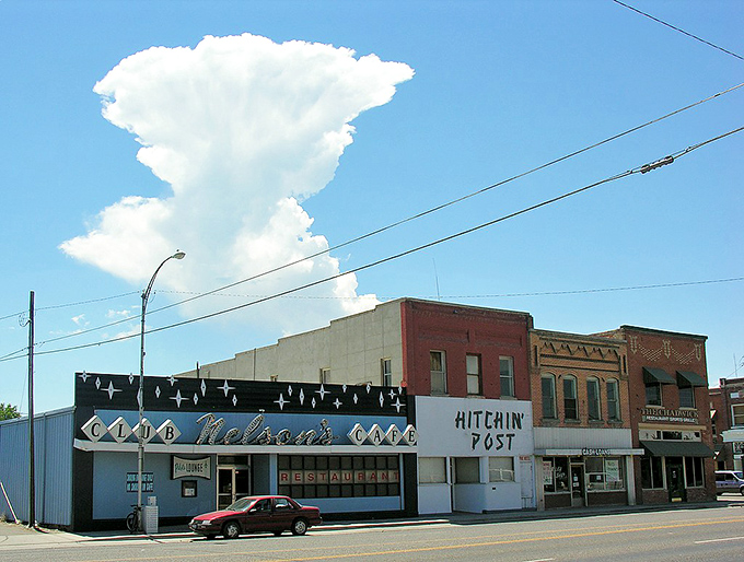 Downtown Burley's historic buildings tell stories of yesteryear while housing today's local businesses under dramatic cloud formations.