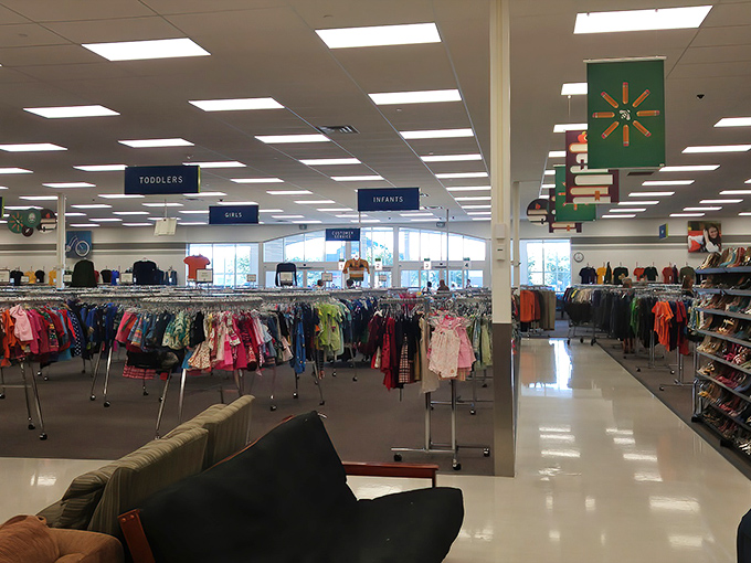 Inside Deseret Industries, the children's clothing section stretches as far as the eye can see. Organized chaos at its thrifty best!