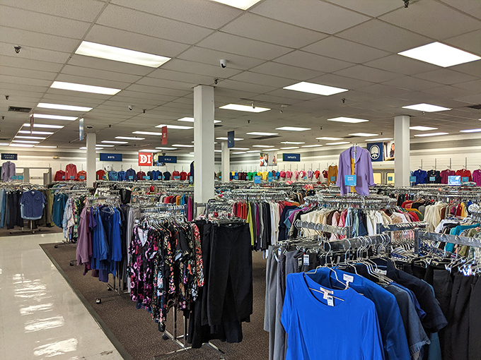 Rows upon rows of neatly organized clothing await&mdash;like a department store where everything comes with a backstory.