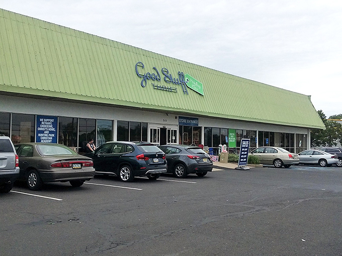 Parking lot furniture display: the appetizer before the main course of bargain hunting inside Good Stuff Thrift.