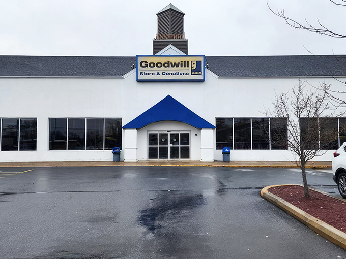 Blue skies, blue awning, and endless possibilities &ndash; this Goodwill's exterior barely hints at the wonderland waiting inside.
