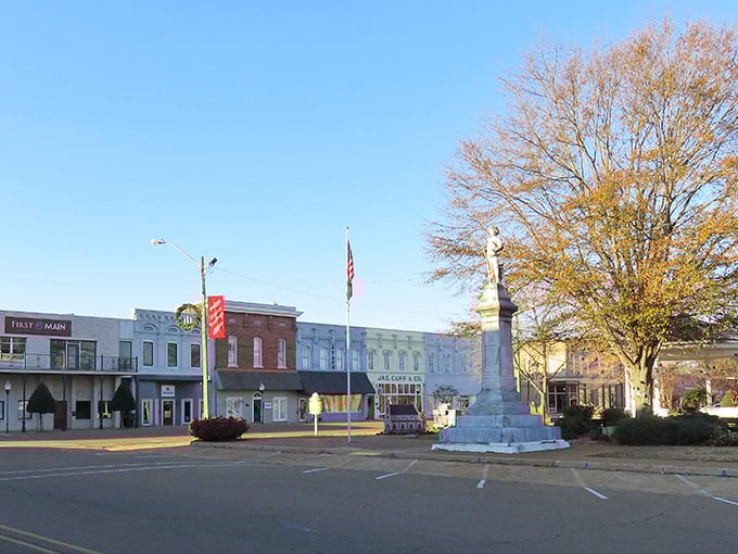 Grenada's town square welcomes visitors with classic Southern architecture and a monument that's seen more history than your grandpa's stories.