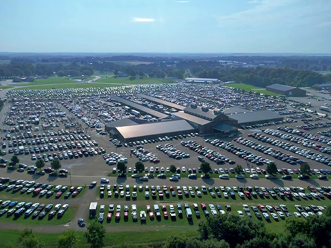 From this aerial view, Hartville's parking lot looks like a small city. When this many people show up, you know there must be treasures inside!