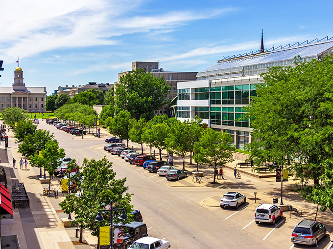 Downtown Iowa City's tree-lined streets offer small-town appeal with big-city amenities. The perfect blend of culture and comfort for retirees on a budget.