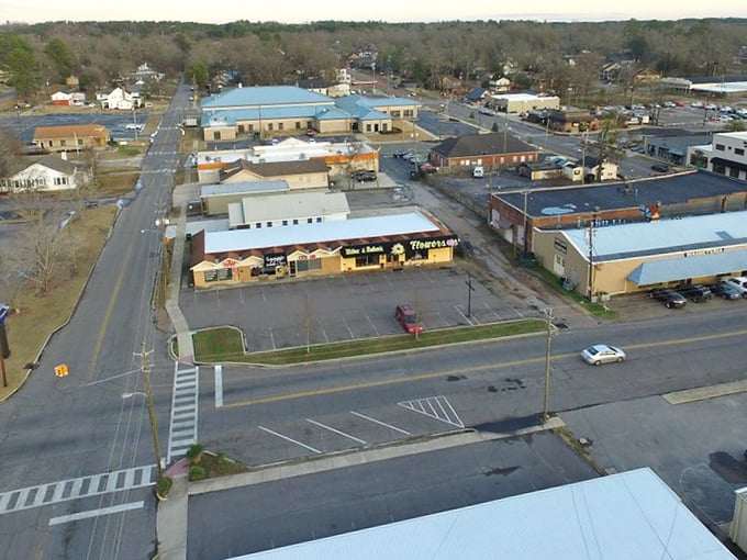 Jasper from above reveals a perfect patchwork of small businesses and community spaces. The Mayberry of Alabama awaits!