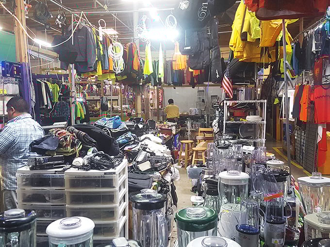 Mountains of merchandise meet rainbow of jackets - this indoor bazaar makes my collector's heart sing with joy.