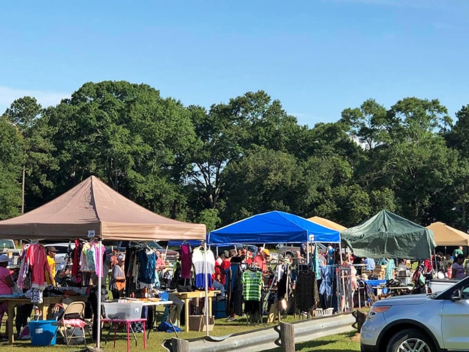Colorful tents create a festival atmosphere at the Jockey Lot, where one person's castoffs become another's prized discoveries.