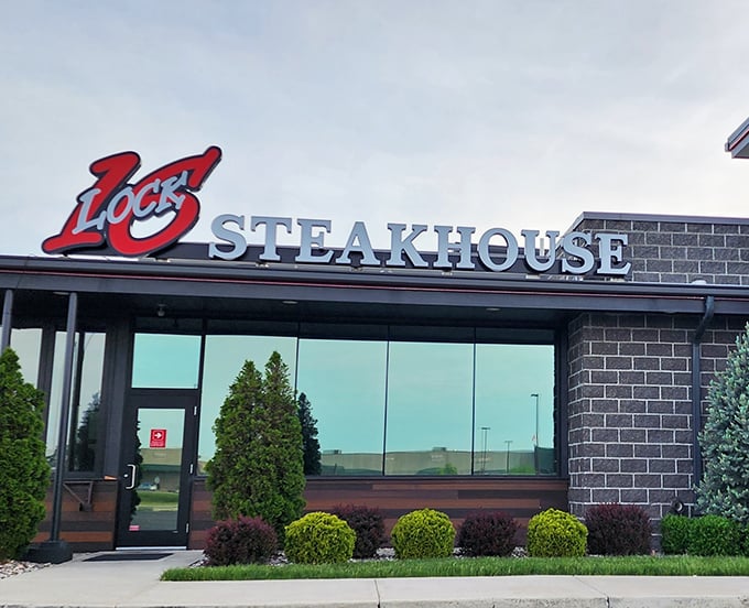 Lock Sixteen Steakhouse: Classic brick exterior, modern steak perfection inside. Like finding a vinyl record store that actually has that rare album you've been hunting for decades.