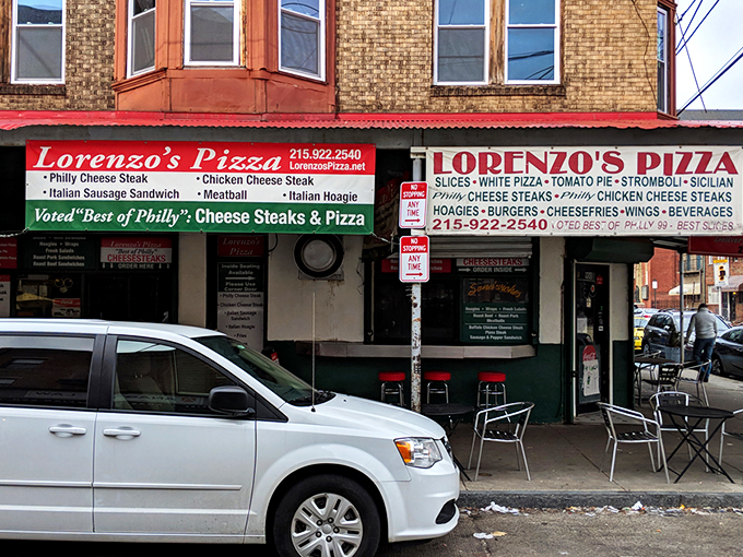 Lorenzo's Pizza: A Philly institution where the sign promises everything from cheese steaks to pizza. Your stomach just said "yes please!"
