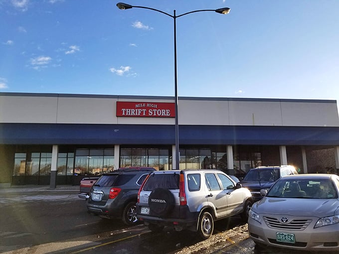 Blue skies and bargains await at Mile High Thrift. Where else can you furnish an entire apartment for less than a fancy dinner? 