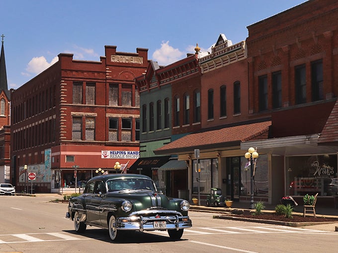 Classic Americana at its finest! This vintage car cruising Pontiac's brick-lined downtown feels like a scene from "Back to the Future" minus the time travel.
