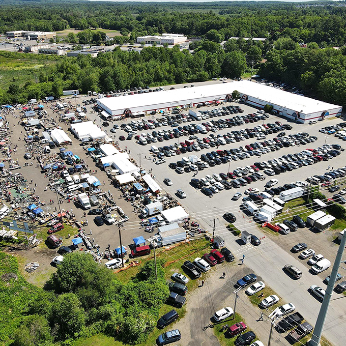Where parking lots become treasure maps. This bird's-eye view shows the massive scale of Salem's weekend wonderland.