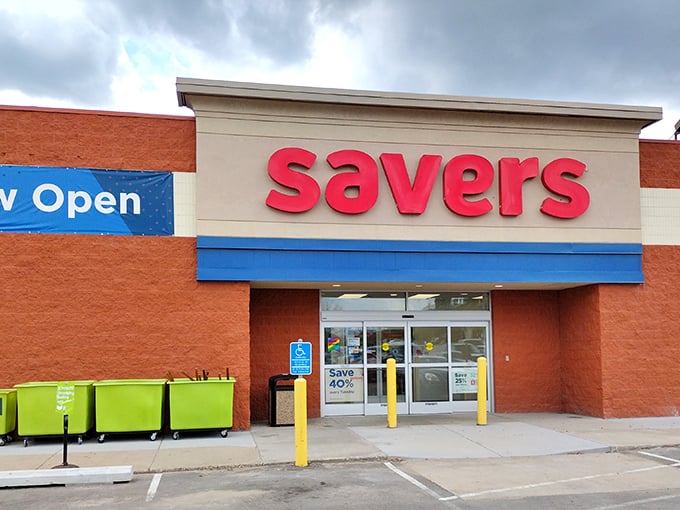 Savers welcomes bargain hunters with its bold storefront. Step inside and prepare for the ultimate treasure hunt!