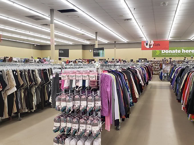 Color-coded organization heaven! Savers makes treasure hunting systematic with their neatly arranged clothing departments.