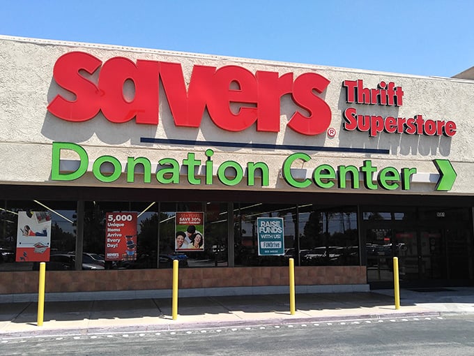 Donation Center with an arrow pointing the way&mdash;like a treasure map where X marks the spot for future bargain hunters.