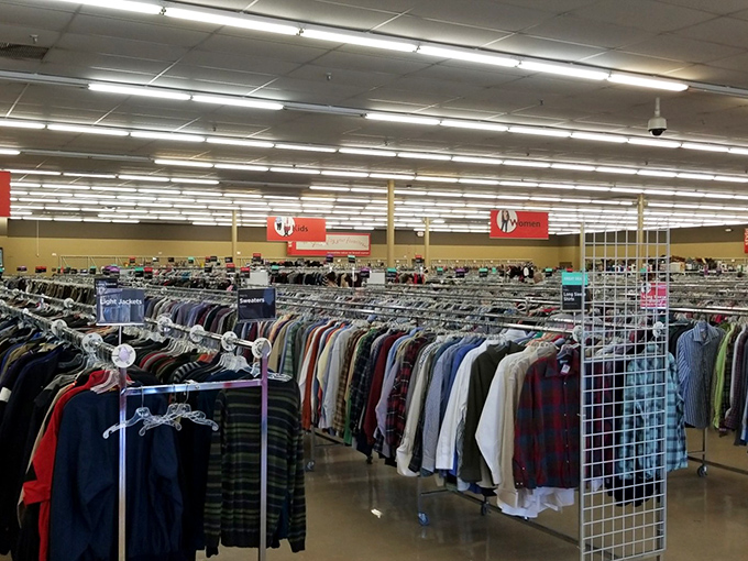 Endless racks of possibility! Savers' clothing section stretches toward the horizon like a secondhand fashion runway waiting to be discovered.