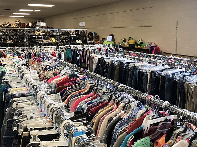 Rack after colorful rack of potential finds. Like life's buffet, the choices seem endless in this thrift wonderland.