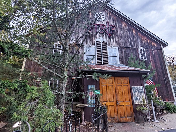 Strip Steakhouse: Those wooden doors might as well be portals to flavor country. The barn-to-table experience you didn't know you needed!