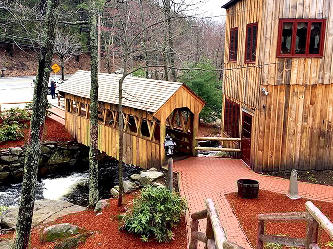 That covered bridge isn't just for show&mdash;it's your gateway to steak paradise in a setting straight from a New England dream.
