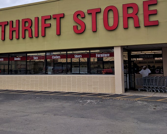 One person's treasure awaits: A thrift store offering books, toys, clothes, shoes, and furniture under one roof.