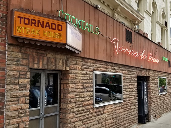 Tornado Steak House's vintage façade promises what every Midwesterner dreams of – cocktails, steaks, and zero pretension.