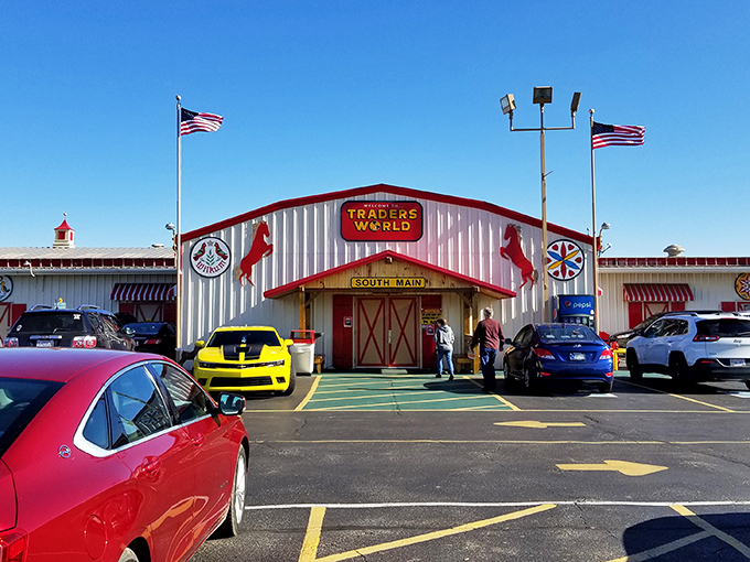 American flags flutter above this treasure-filled marketplace where deals are as plentiful as parking spaces.